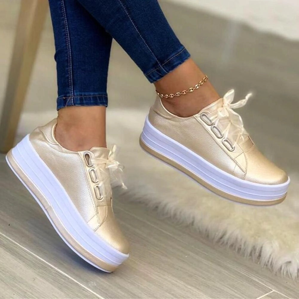 Women's Gold Chunky Platform Sneakers - Metallic Fashion Shoes – Modish ...