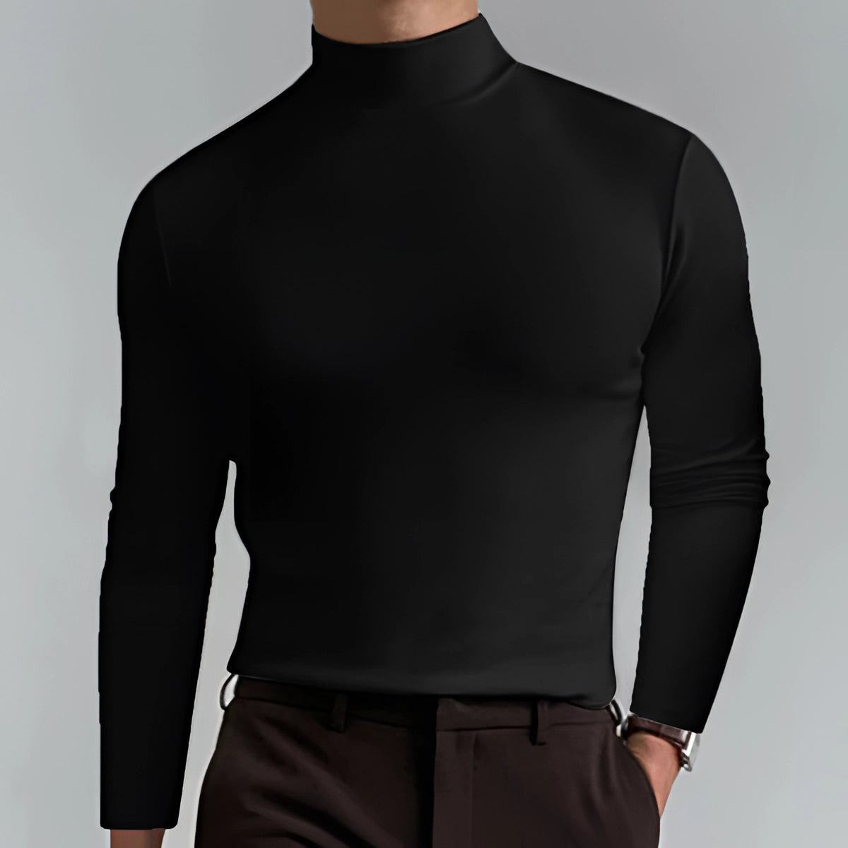 Elegant Black Men's Long-Sleeve Slim Fit Turtleneck – Modish World